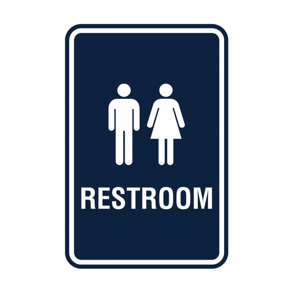 Portrait Round Unisex Restroom Sign (Navy Blue / White) - Small 4" x 6 ...