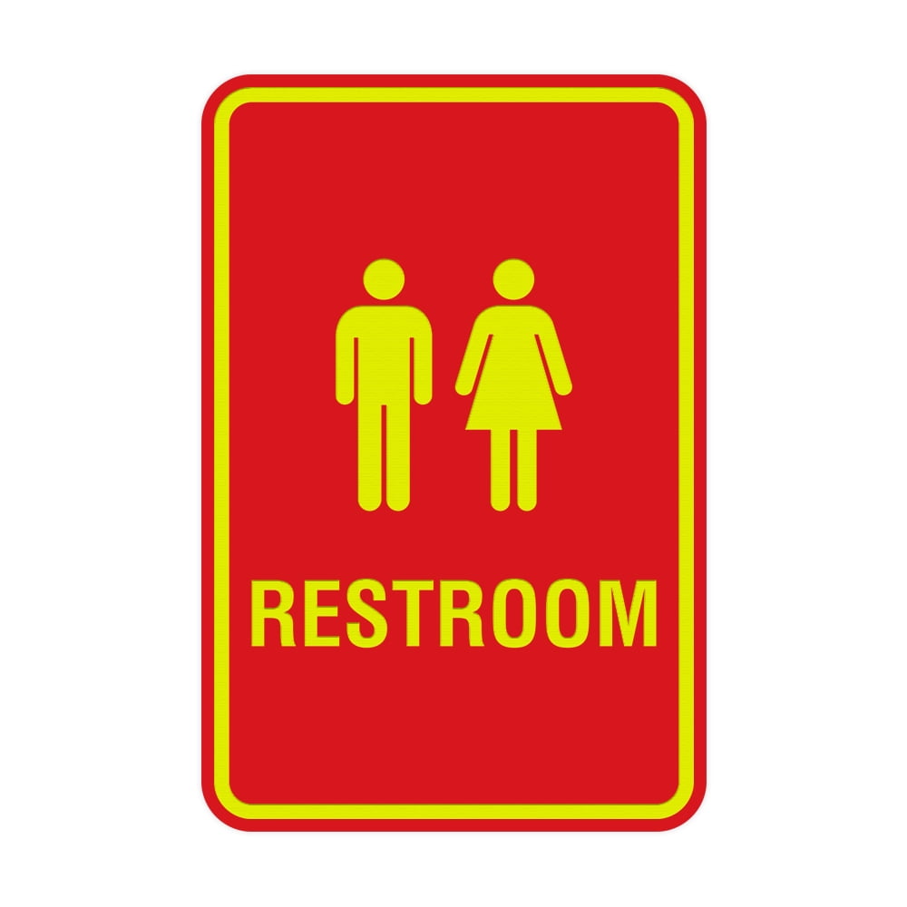 Portrait Round Unisex Restroom Sign (Red/Yellow) - Small 4" x 6 ...