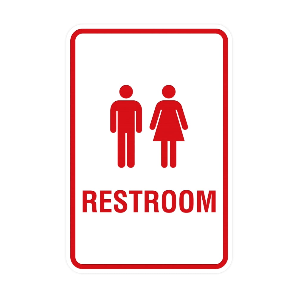 Portrait Round Unisex Restroom Sign (White/Red) - Large 6" x 8 ...