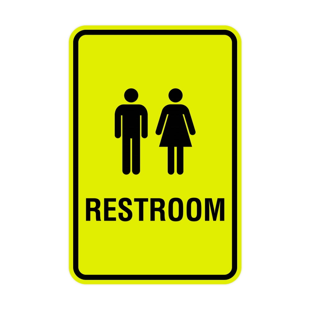 Portrait Round Unisex Restroom Sign (Yellow / Black) - Small 4" x 6 ...