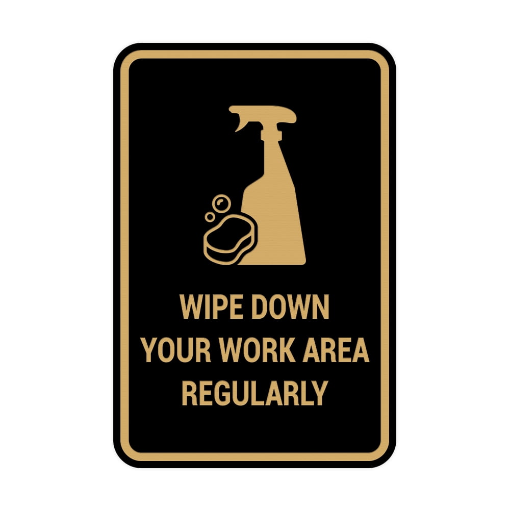 Portrait Round Wipe Down Your Work Area Regularly Sign (Black Gold ...