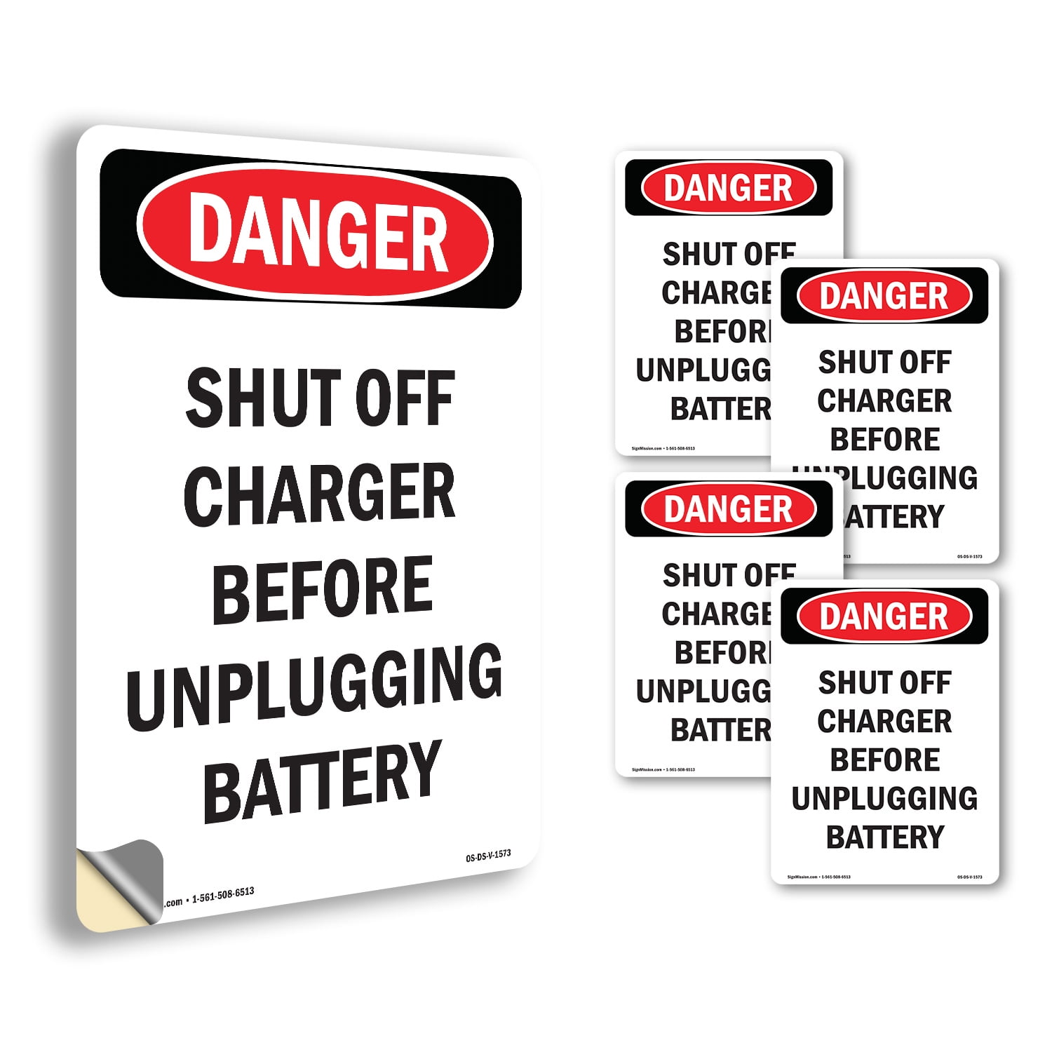 Portrait Shut Off Charger Before Unplugging OSHA Danger Vinyl Decal ...