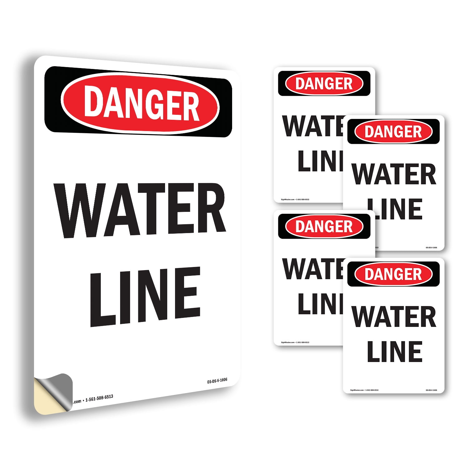 Portrait Water Line OSHA Danger Vinyl Decal Label 24 Inch x 18 Inch - 5 ...