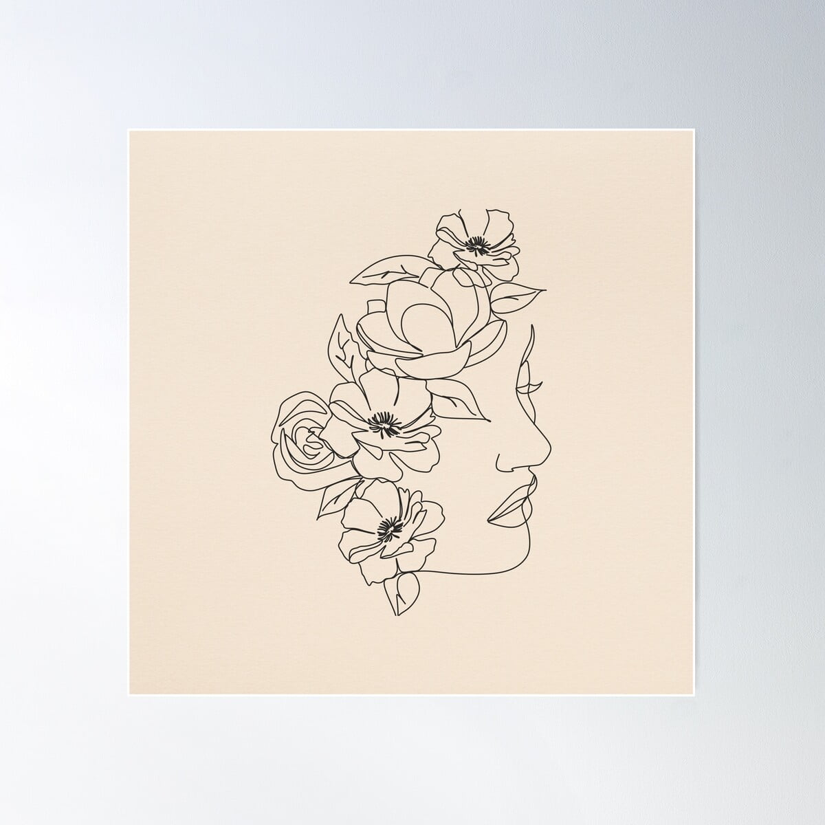 Portrait With Flowers Poster Wall Art, Modern Wall Decor For Living ...