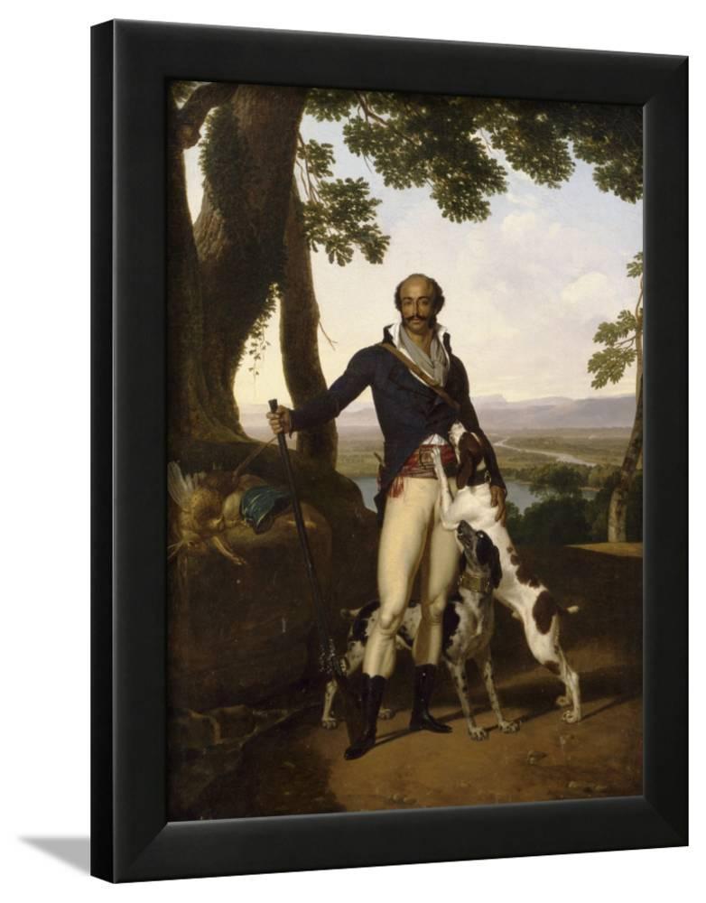 Portrait dun chasseur avec ses chiens dans un paysage, dit Portrait ...