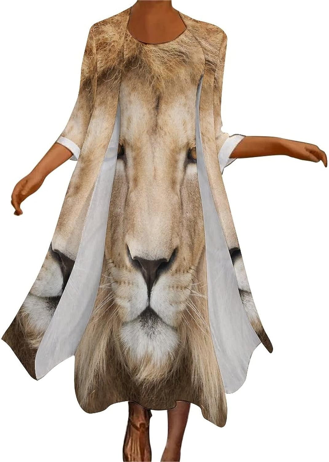 Portrait of A Majestic Lion Women 2 Piece Maxi Dress Long Sleeves Cape ...