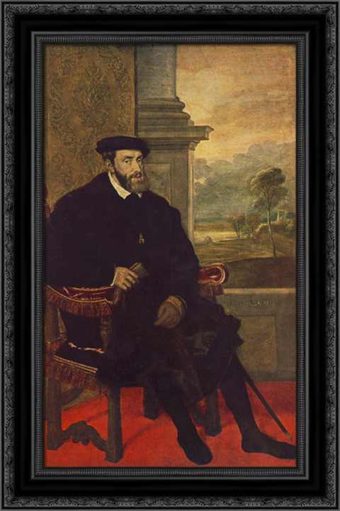 Portrait of Charles V Seated 17x24 Black Ornate Wood Framed Canvas Art ...