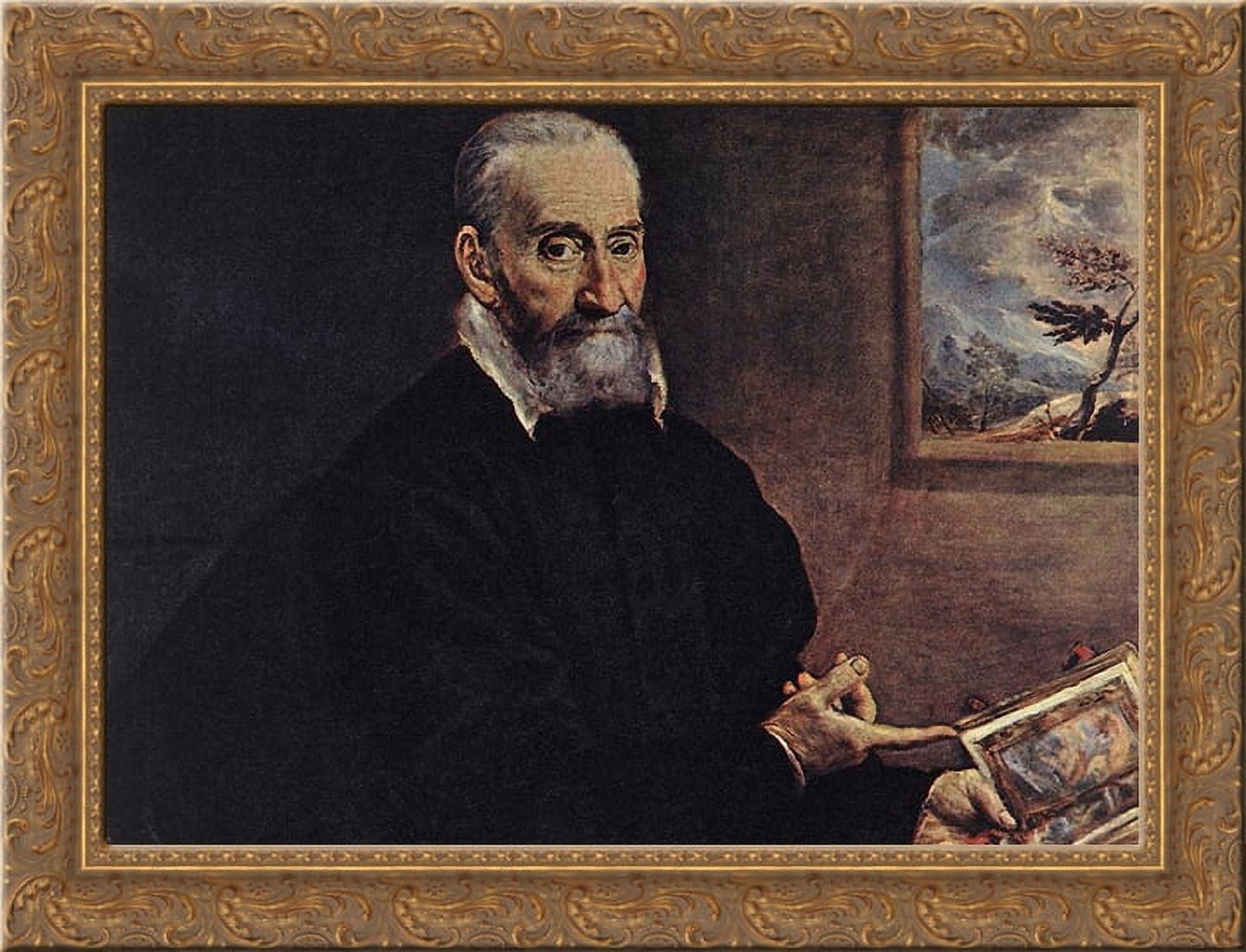 Portrait of Giulio Clovio 24x18 Gold Ornate Wood Framed Canvas Art by ...