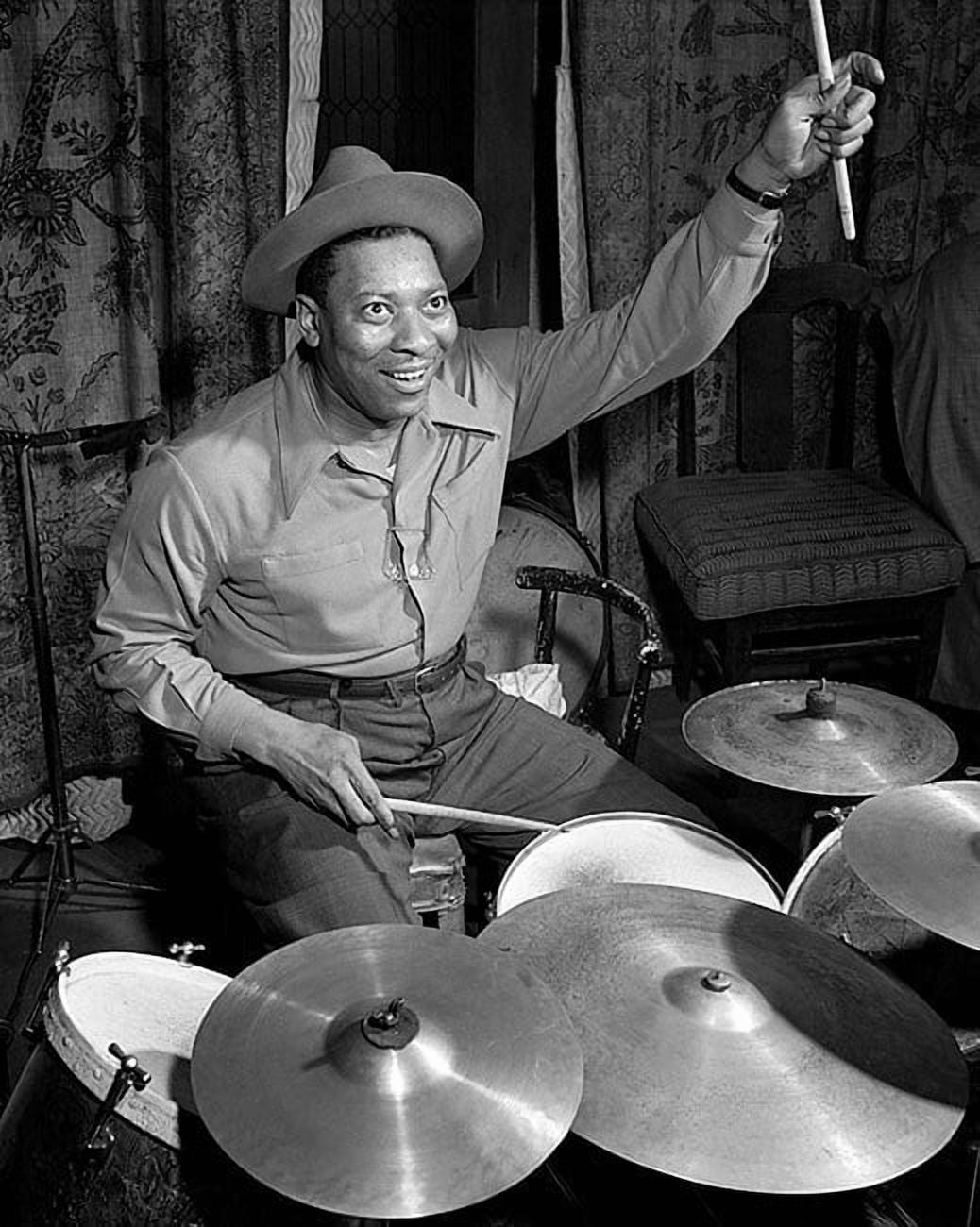 Portrait of Jazz Drummer Sid Catlett - 24x36 Inch Glossy Laminated ...