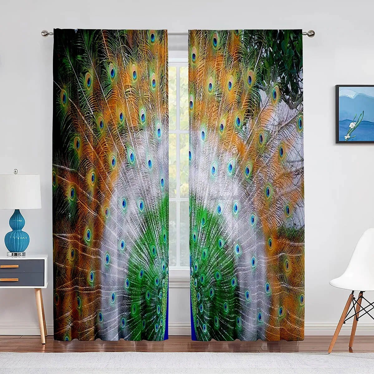 Portrait of The Peacock Eye Feather Tail Tulle Curtains for Living Room ...