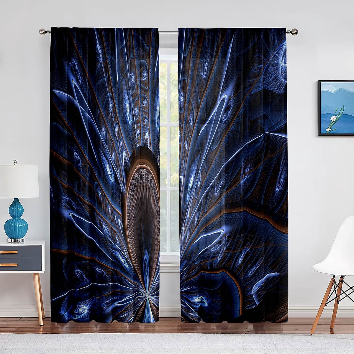 Portrait of The Peacock Eye Feather Tail Tulle Curtains for Living Room ...