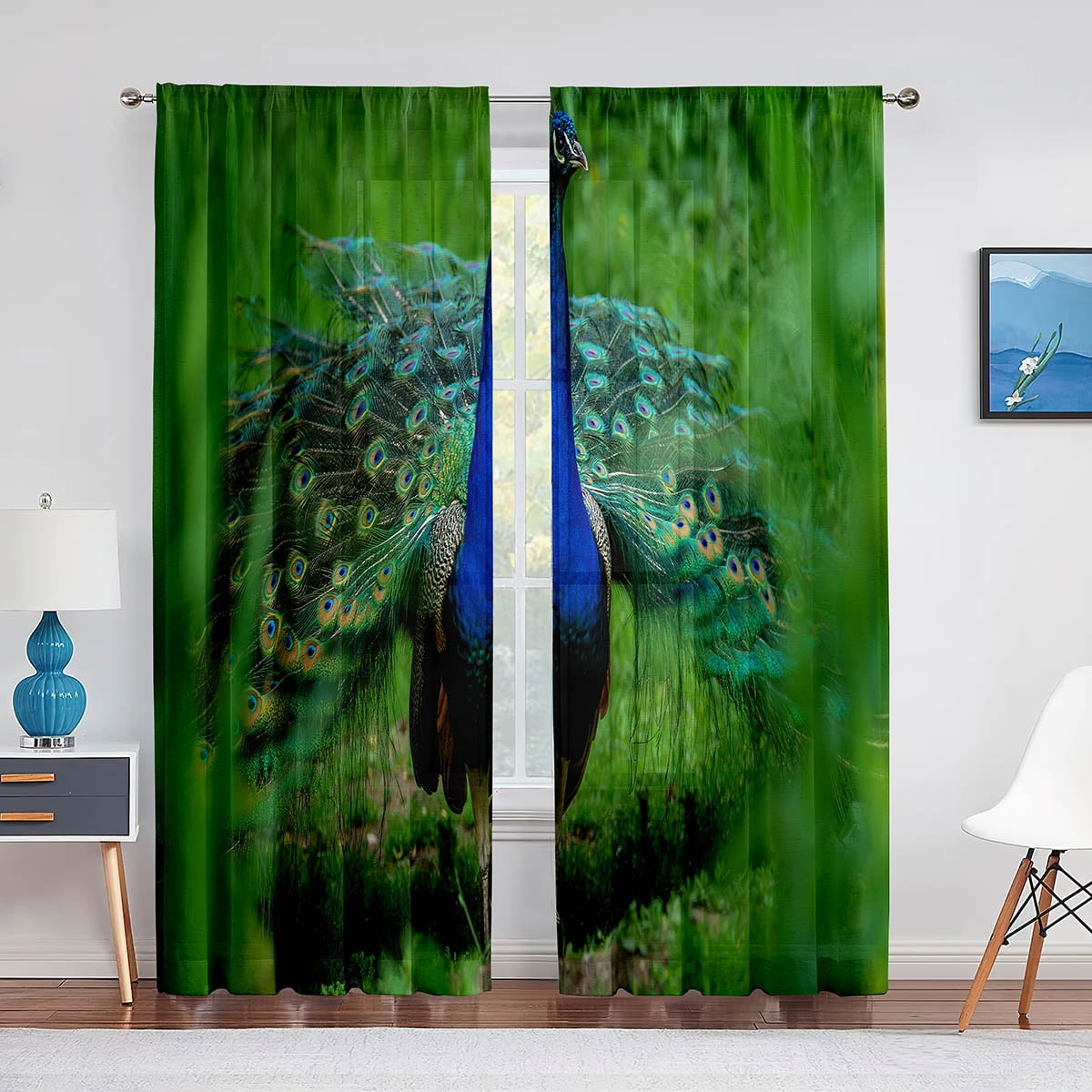 Portrait of The Peacock Eye Feather Tail Tulle Curtains for Living Room ...
