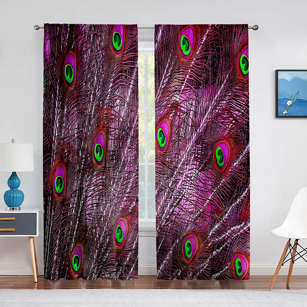 Portrait of The Peacock Eye Feather Tail Tulle Curtains for Living Room ...