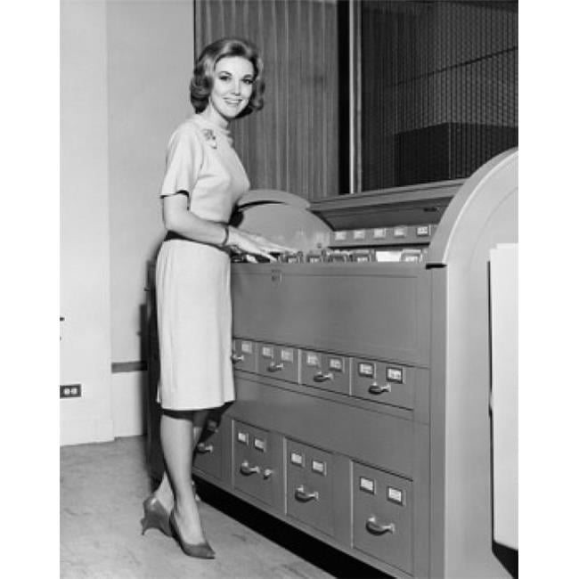 Portrait of a Businesswoman Standing Beside a Filing Cabinet Poster ...