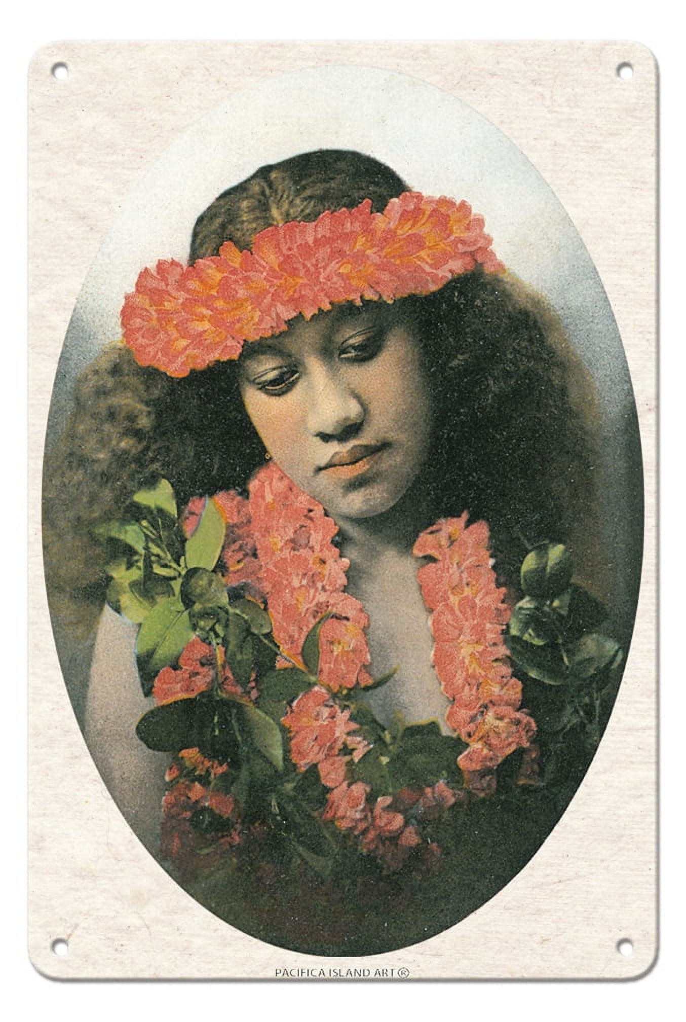 Portrait of a Native Hawaiian Girl with Flower Leis - Vintage Hawaiian ...
