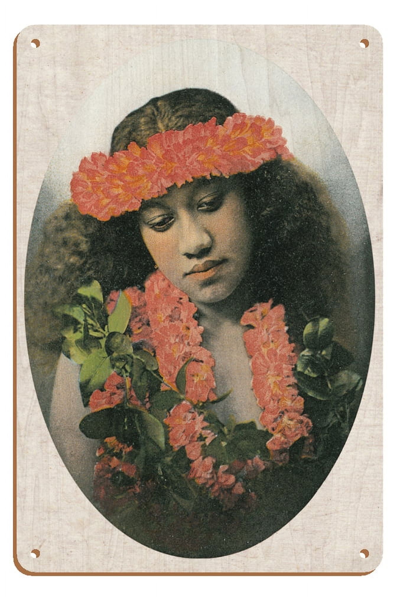 Portrait of a Native Hawaiian Girl with Flower Leis - Vintage Hawaiian ...
