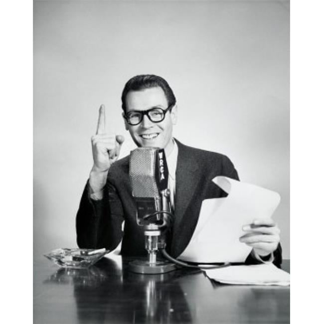 Portrait of a Reporter Speaking Into a Microphone in a Radio Broadcast ...
