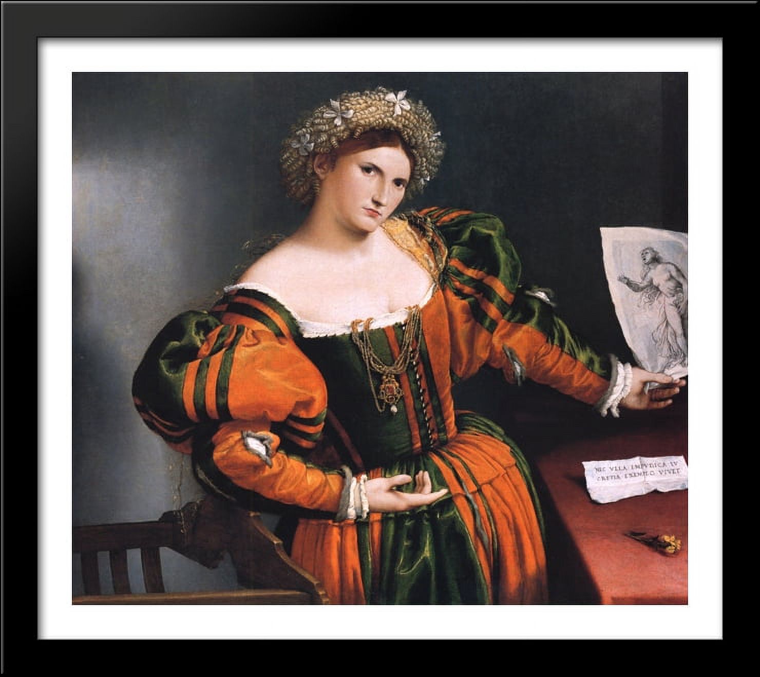 Portrait of a lady with a picture of the suicide of Lucretia 32x28 ...