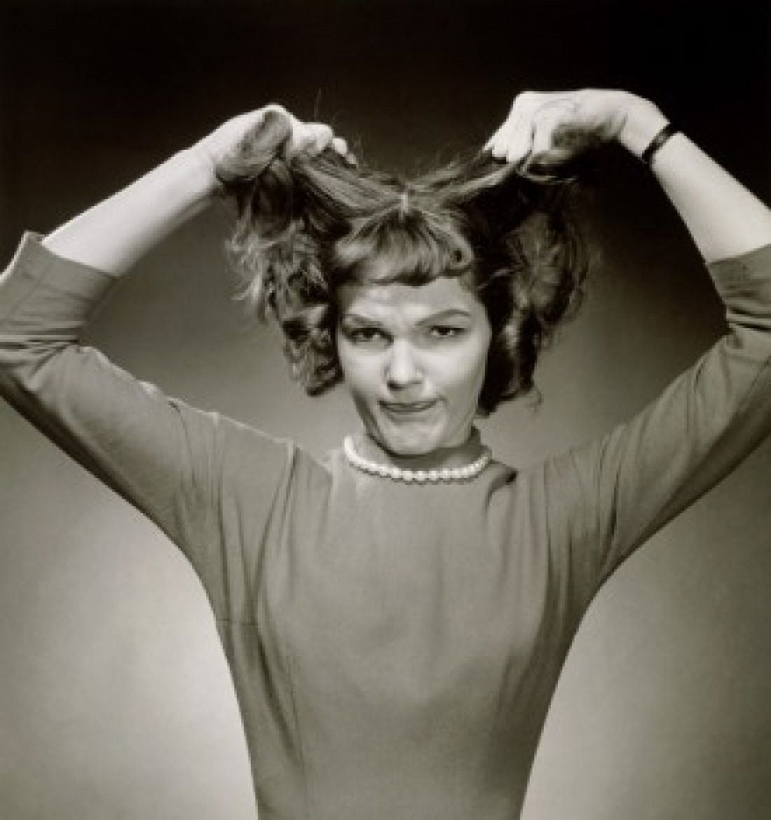 Portrait Of A Mid Adult Woman Pulling Her Hair Poster Print 24 X 36