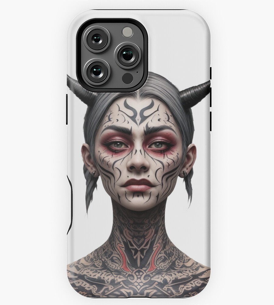 Portrait of a tattooed vampire woman with horns GA7880 Phone Case for ...