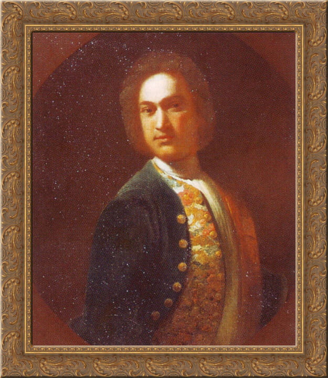 Portrait of young man in a green coat 20x20 Gold Ornate Wood Framed Canvas Art by Nikitin, Ivan ...