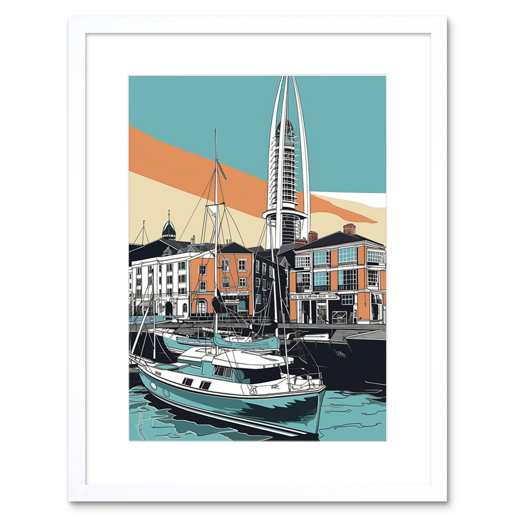 Portsmouth Historic Dockyard Modern Linocut Style Artwork Framed Wall ...
