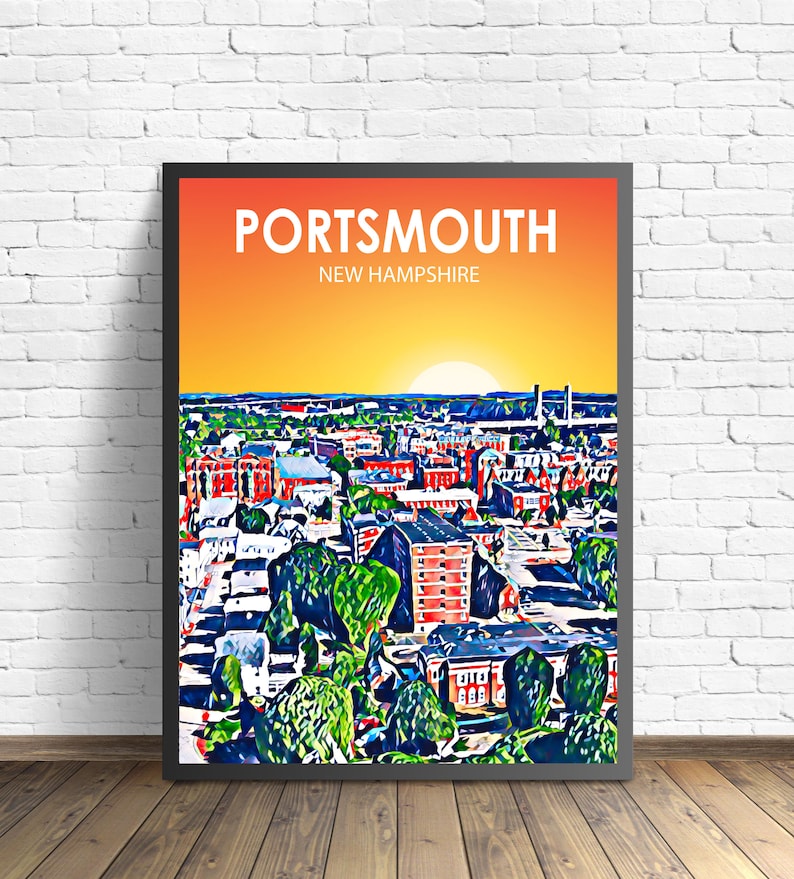 Portsmouth NH Sunset Poster Portsmouth City Wall Art Colorful Skyline ...