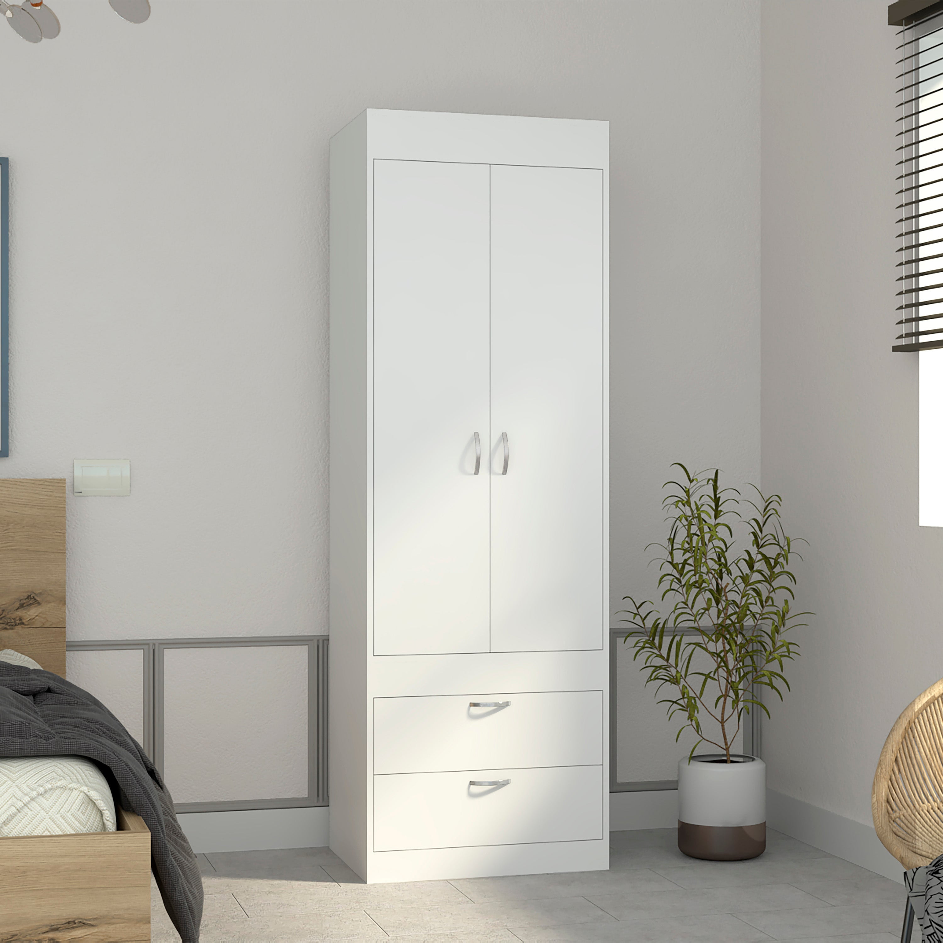 Portugal Armoire, Double Door Cabinet, Two Drawers, Metal Handles, Rod ...