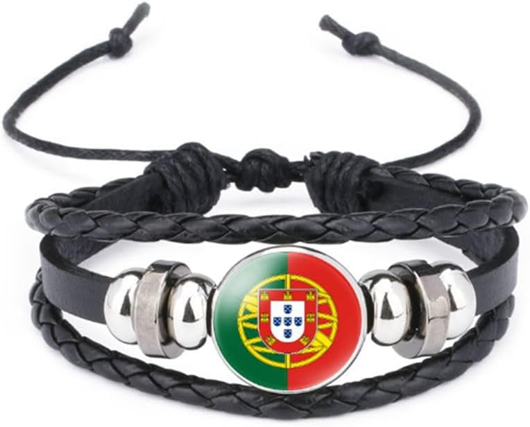 Portugal Flag Bracelet Vintage Alloy Leather Bracelet Flag Braided Rope ...