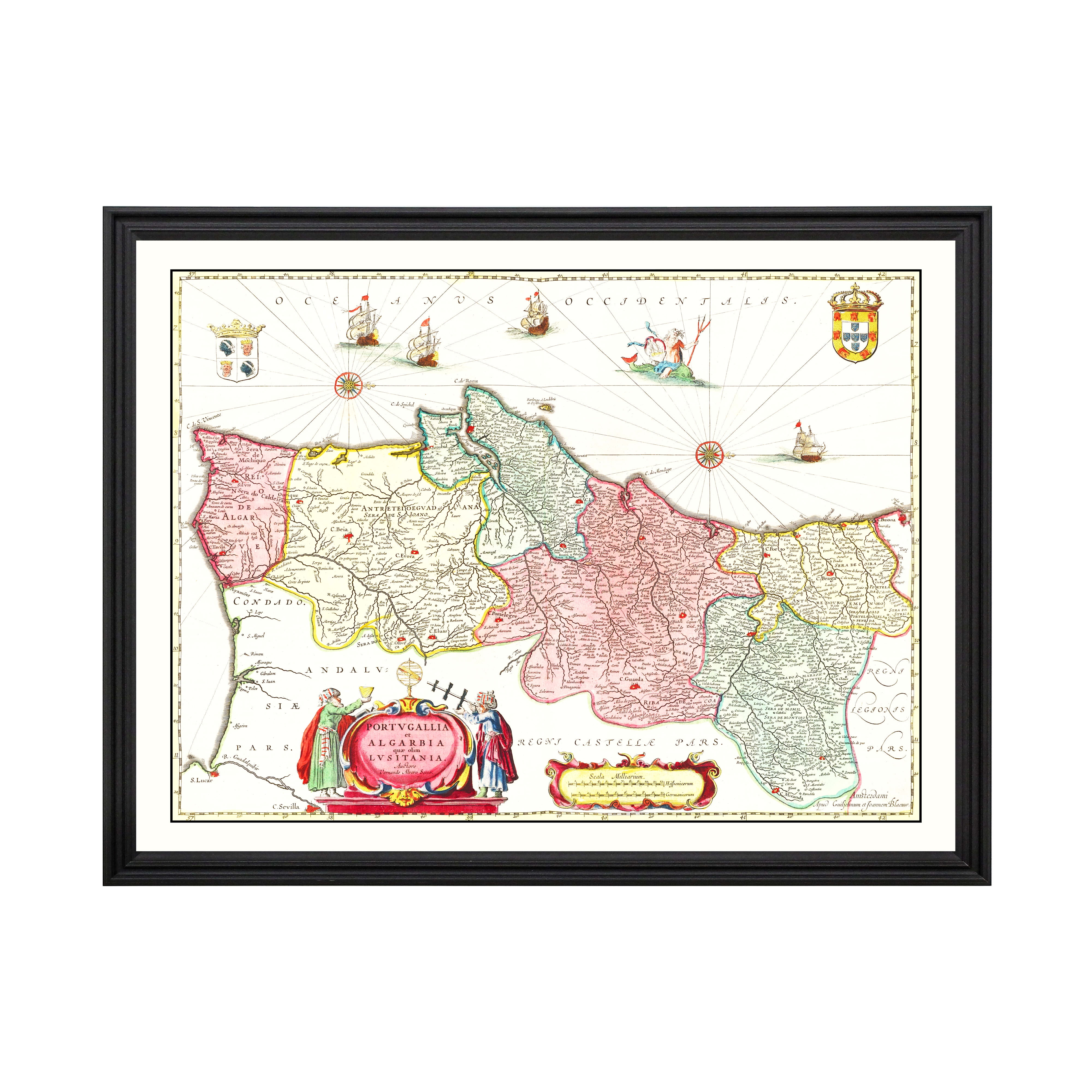 Portugal Map, 1665 Vintage Map of Portugal History Wall Decor Gift, Old ...