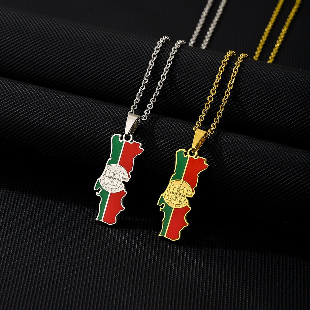 Portugal Map Flag Stainless Steel Pendant Necklace For Men And Women ...