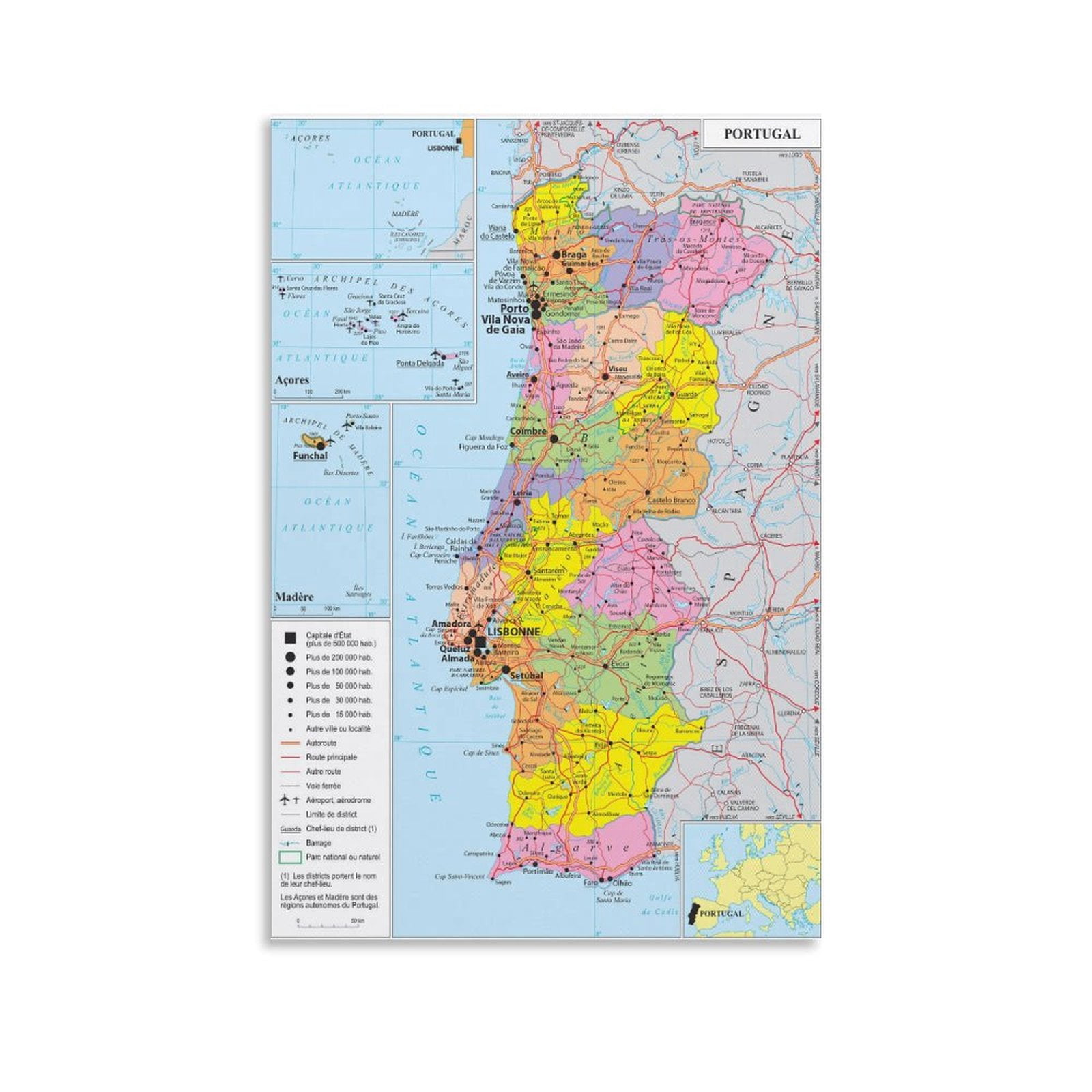 Portugal Map Posters Painting On Canvas Wall Art Poster Scroll Picture ...