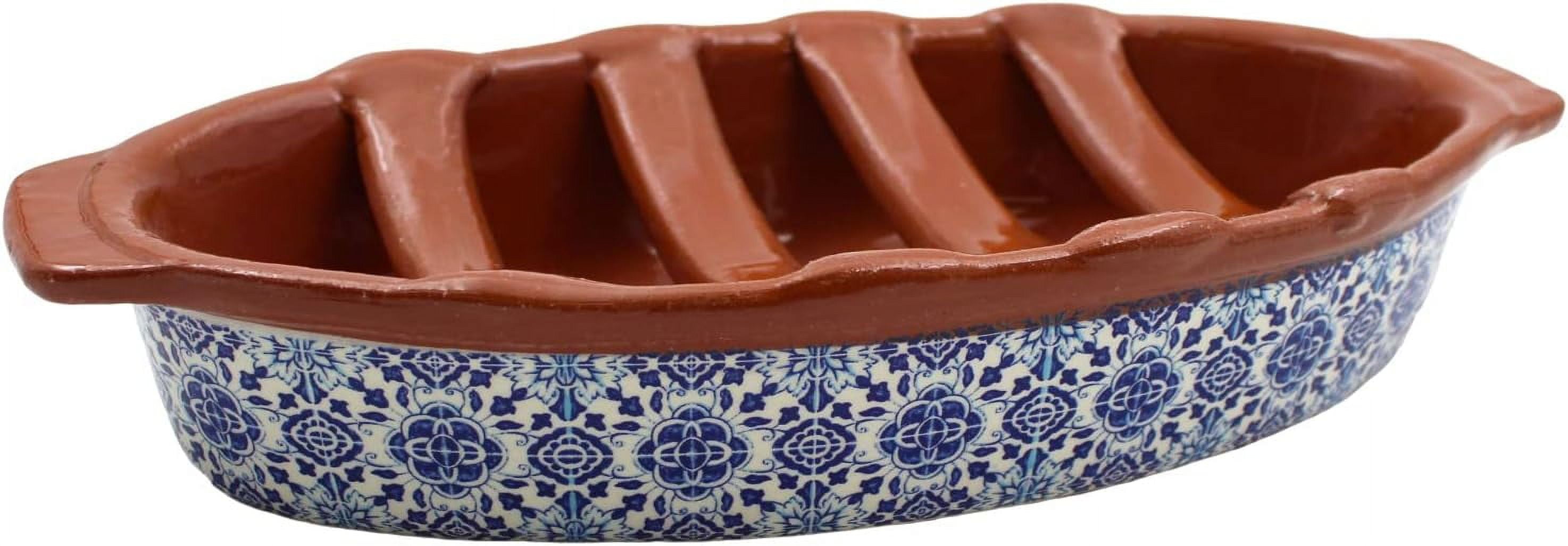 Portuguese Clay Terracotta Sausage Roaster with Blue Tile Design (11 ...
