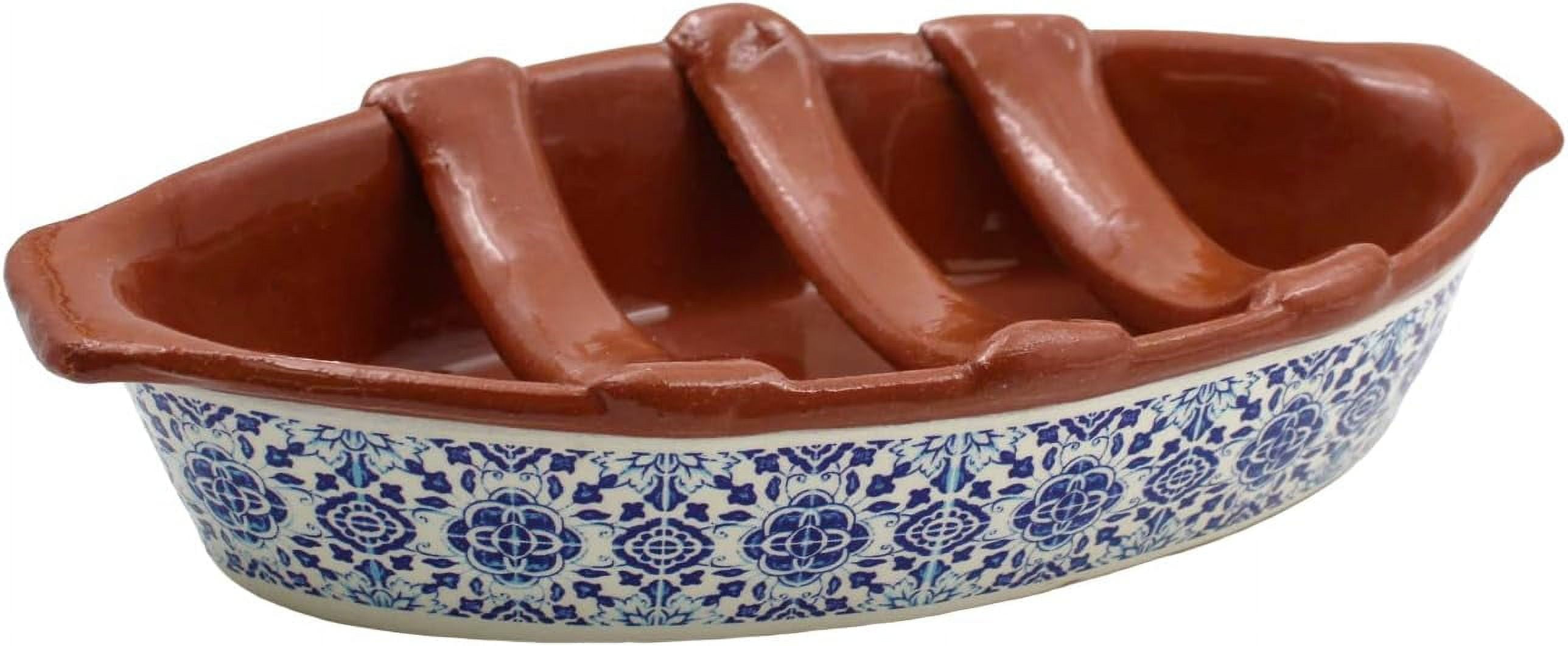 Portuguese Clay Terracotta Sausage Roaster with Blue Tile Design (9 ...