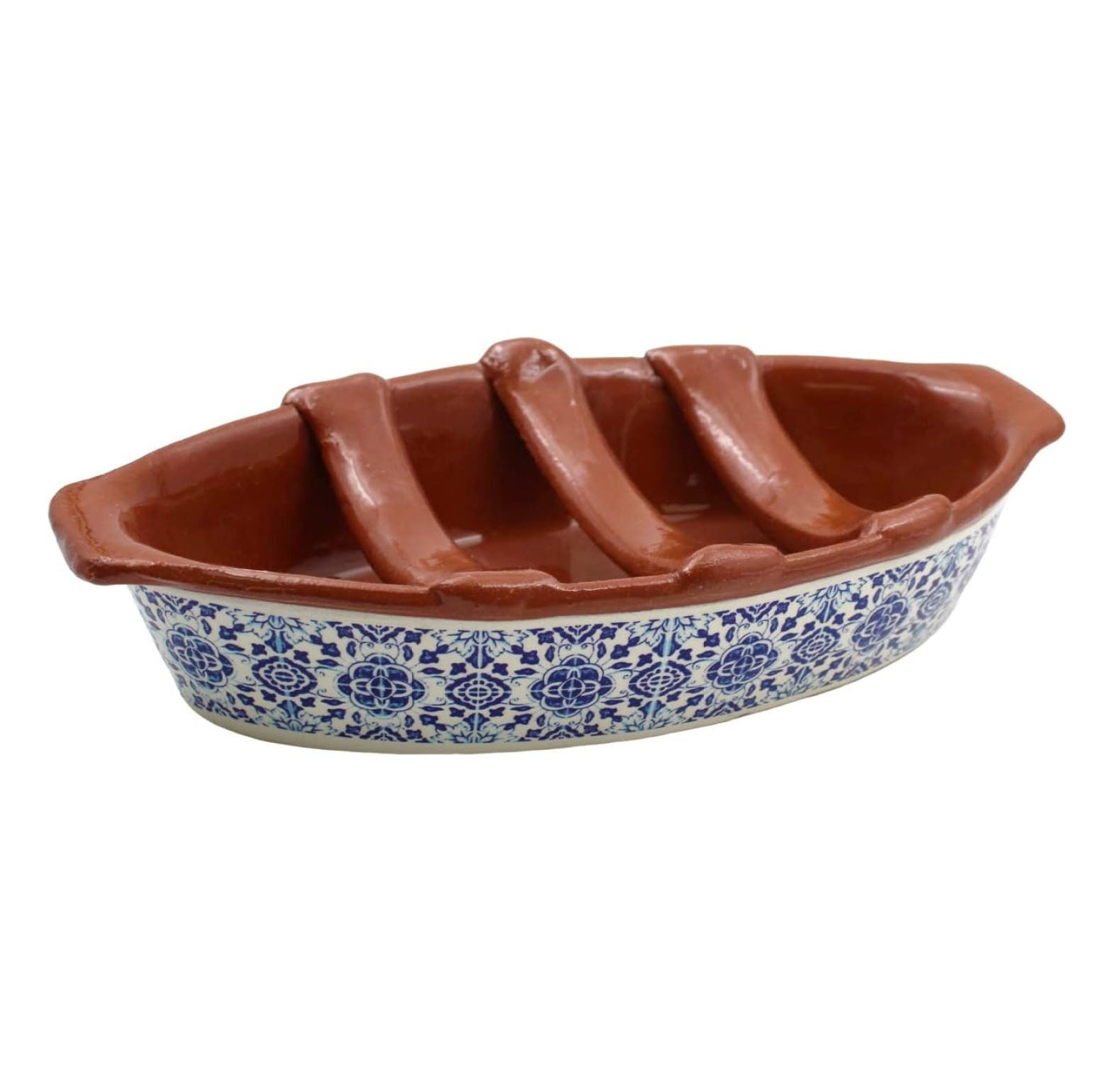 Portuguese Clay Terracotta Sausage Roaster with Blue Tile Design (9 ...