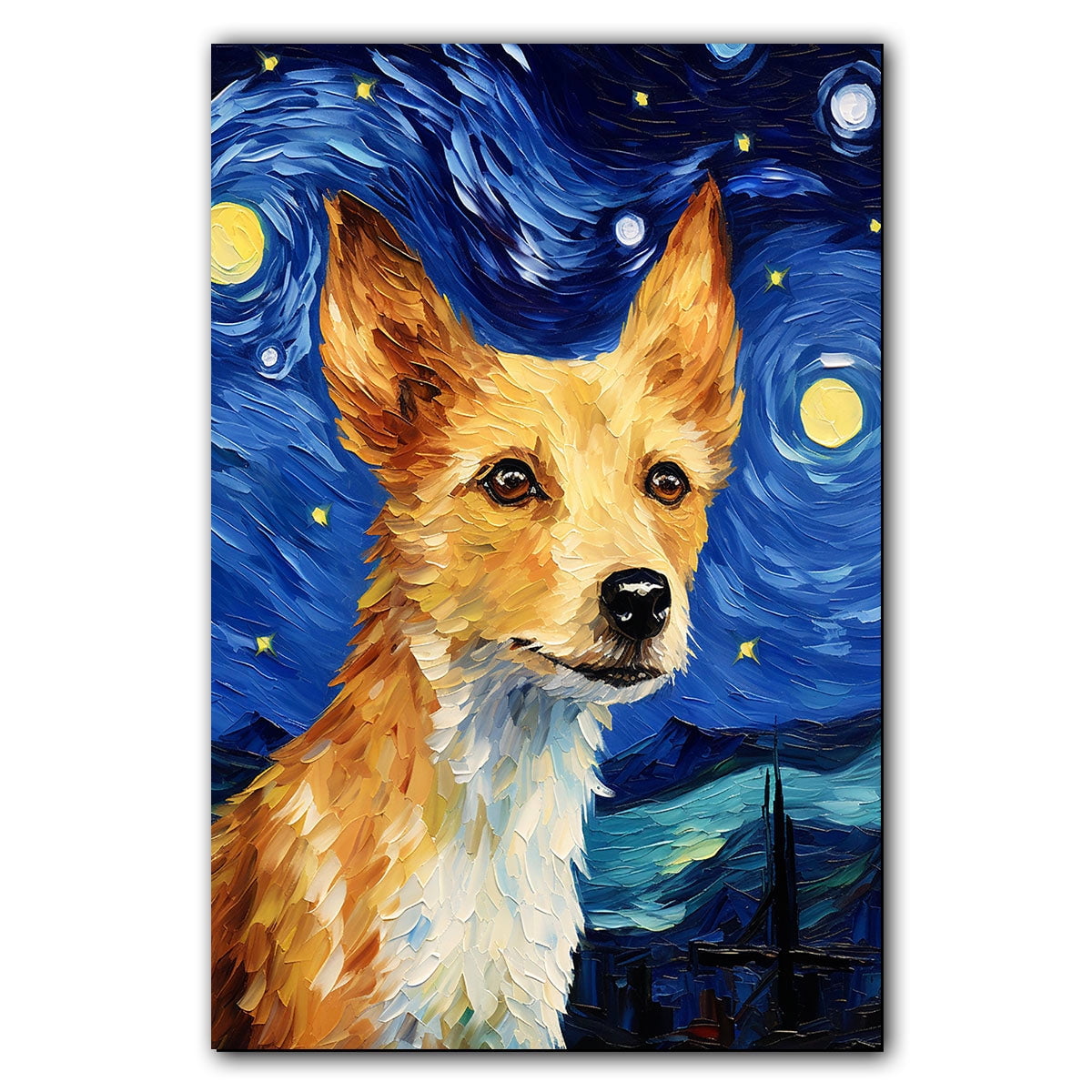 Portuguese Podengo Pequeno Dog Art Starry Night Paintings Van Gogh ...