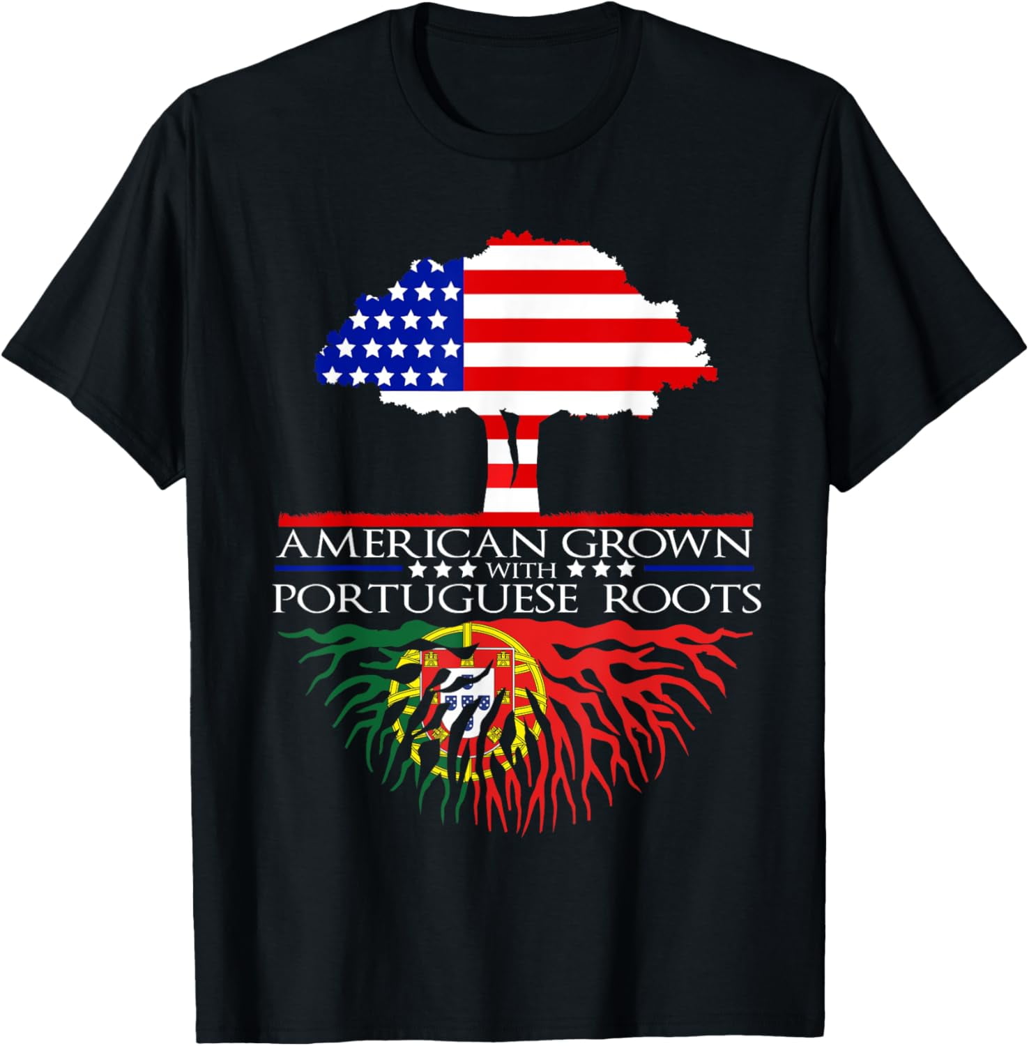 Portuguese Roots American Grown Tree Flag USA Portugal T-Shirt ...