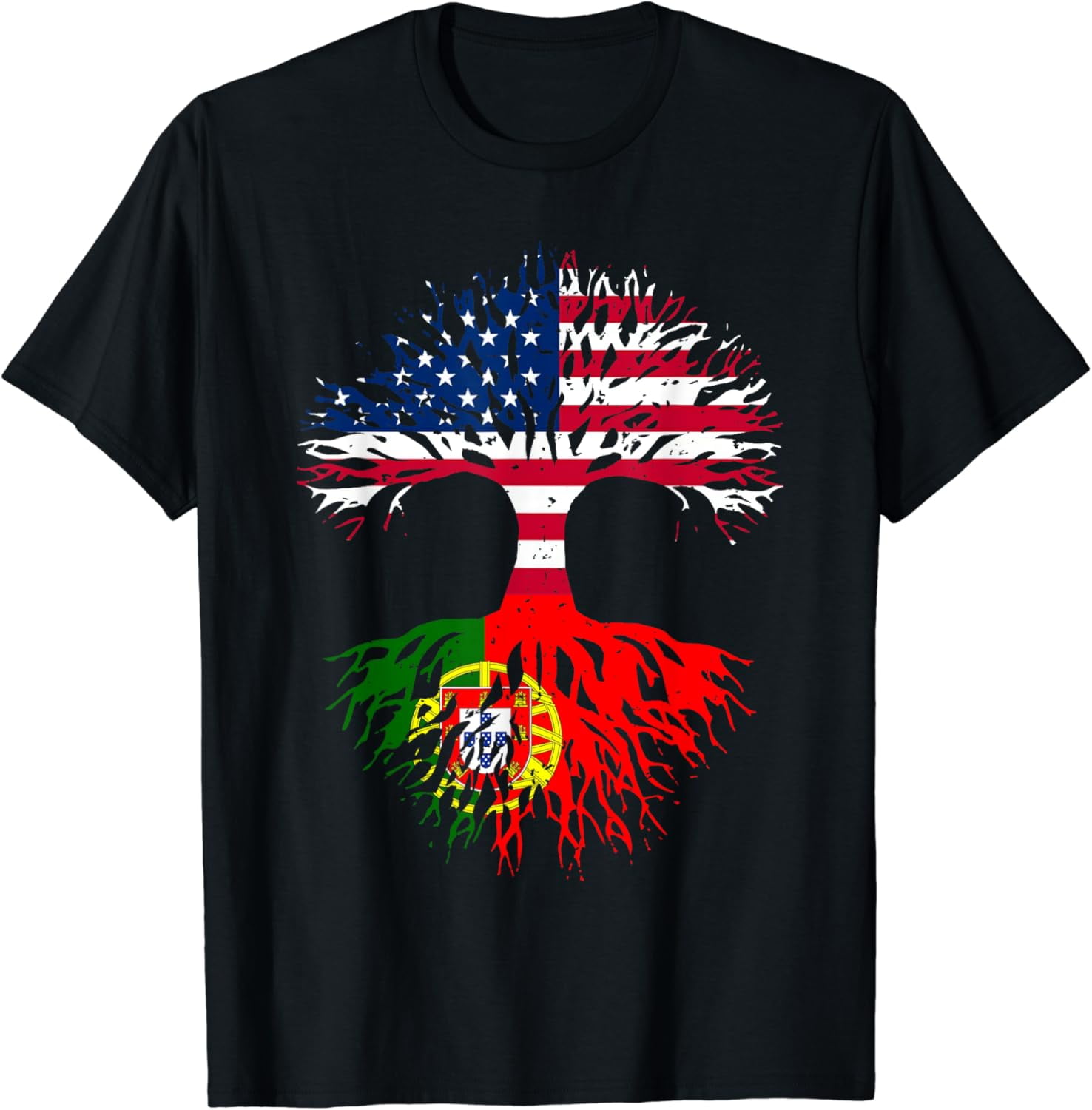 Portuguese Roots American Grown Tree Usa Flag Funny Portugal T-Shirt ...