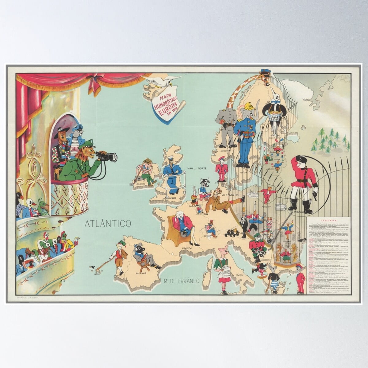 Portuguese Satirical Map Of Europe From 1953 Poster Wall Art, Modern ...
