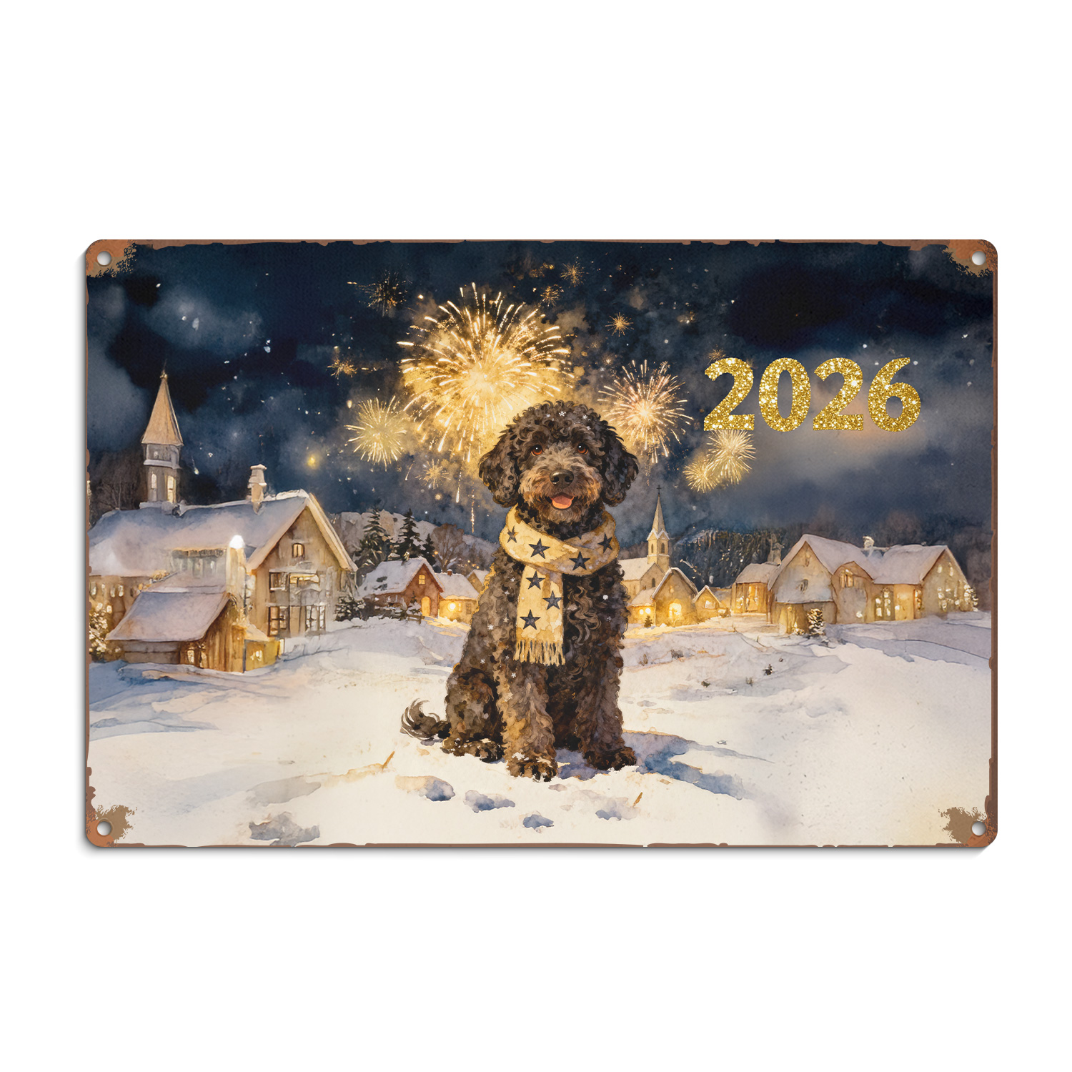 Portuguese Water Dog Happy New Year 2026 with Fireworks on New Year's ...