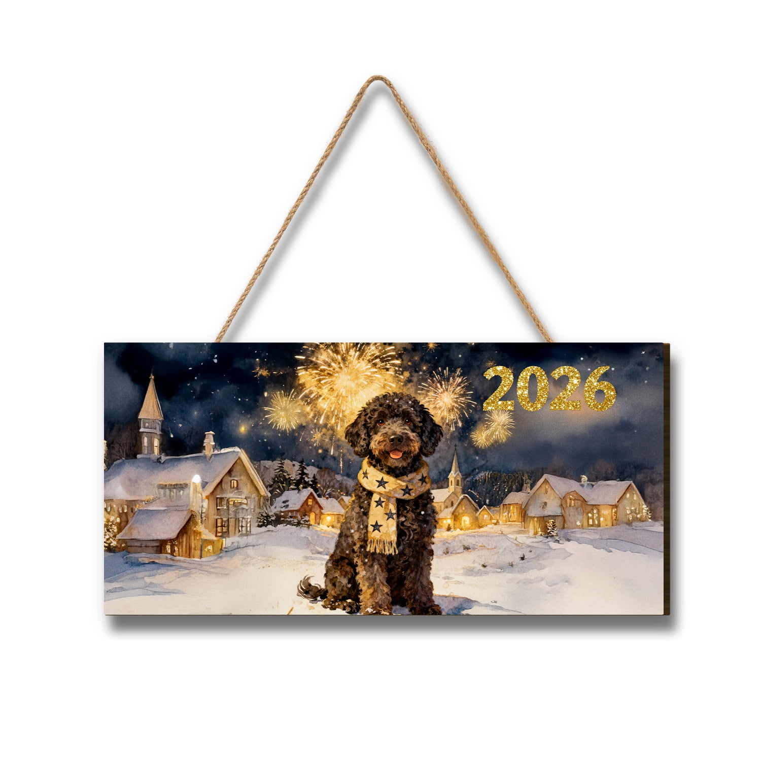 Portuguese Water Dog Happy New Year 2026 with Fireworks on New Year's ...