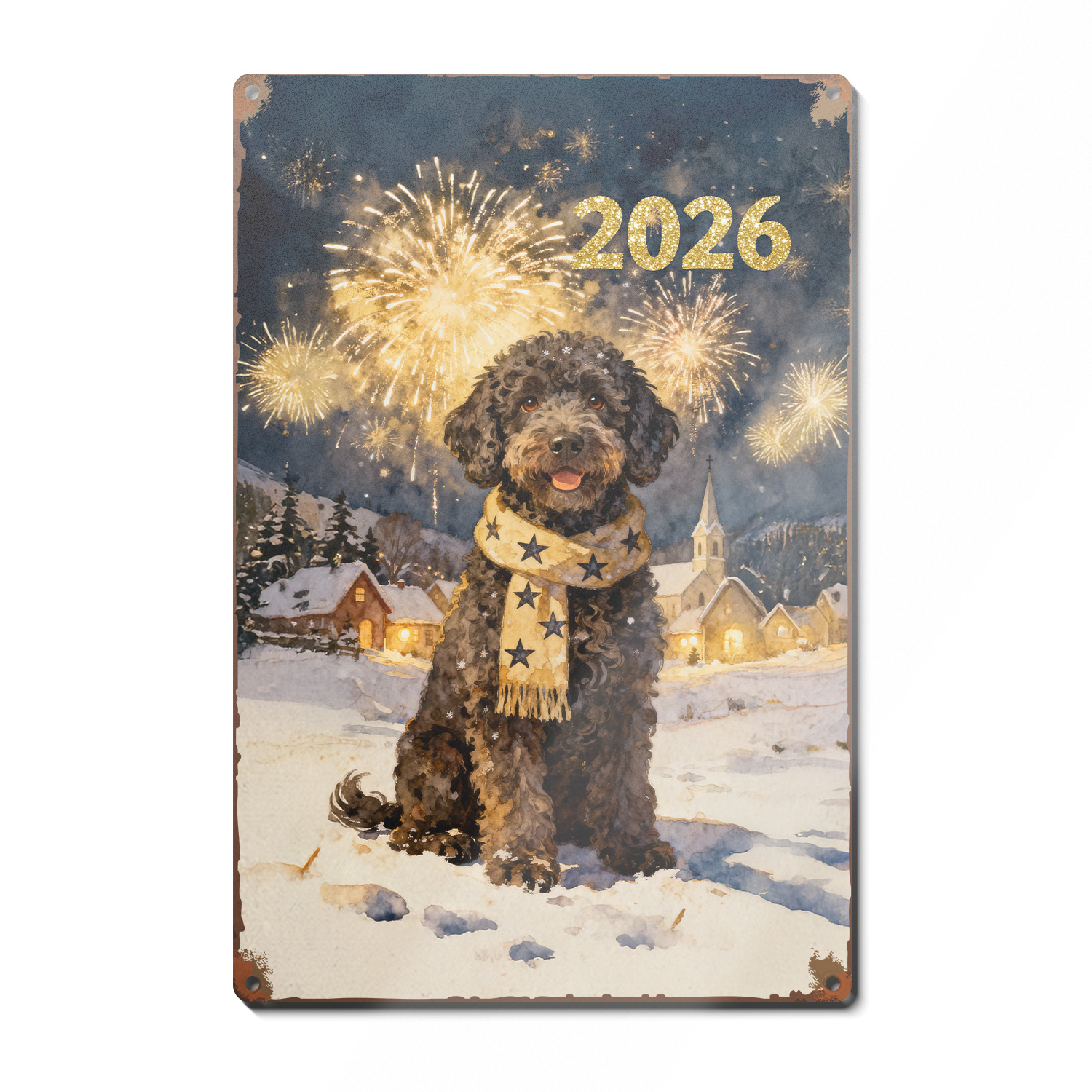 Portuguese Water Dog Happy New Year 2026 with Fireworks on New Year's ...