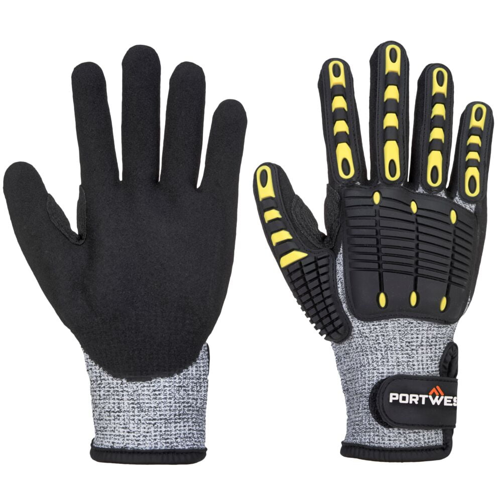 Portwest A722 Anti Impact Cut Resistant Safety Work Gloves Grey/Black ...