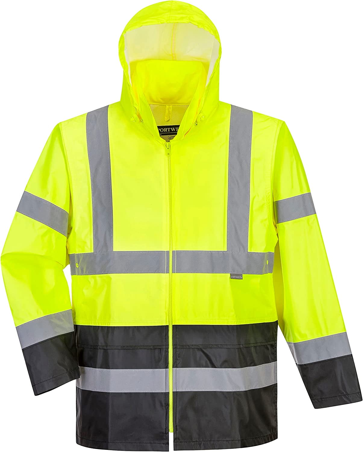 Portwest UH443 Men's Hi-Vis Rain Jacket with Hood, Lightweight, Medium ...
