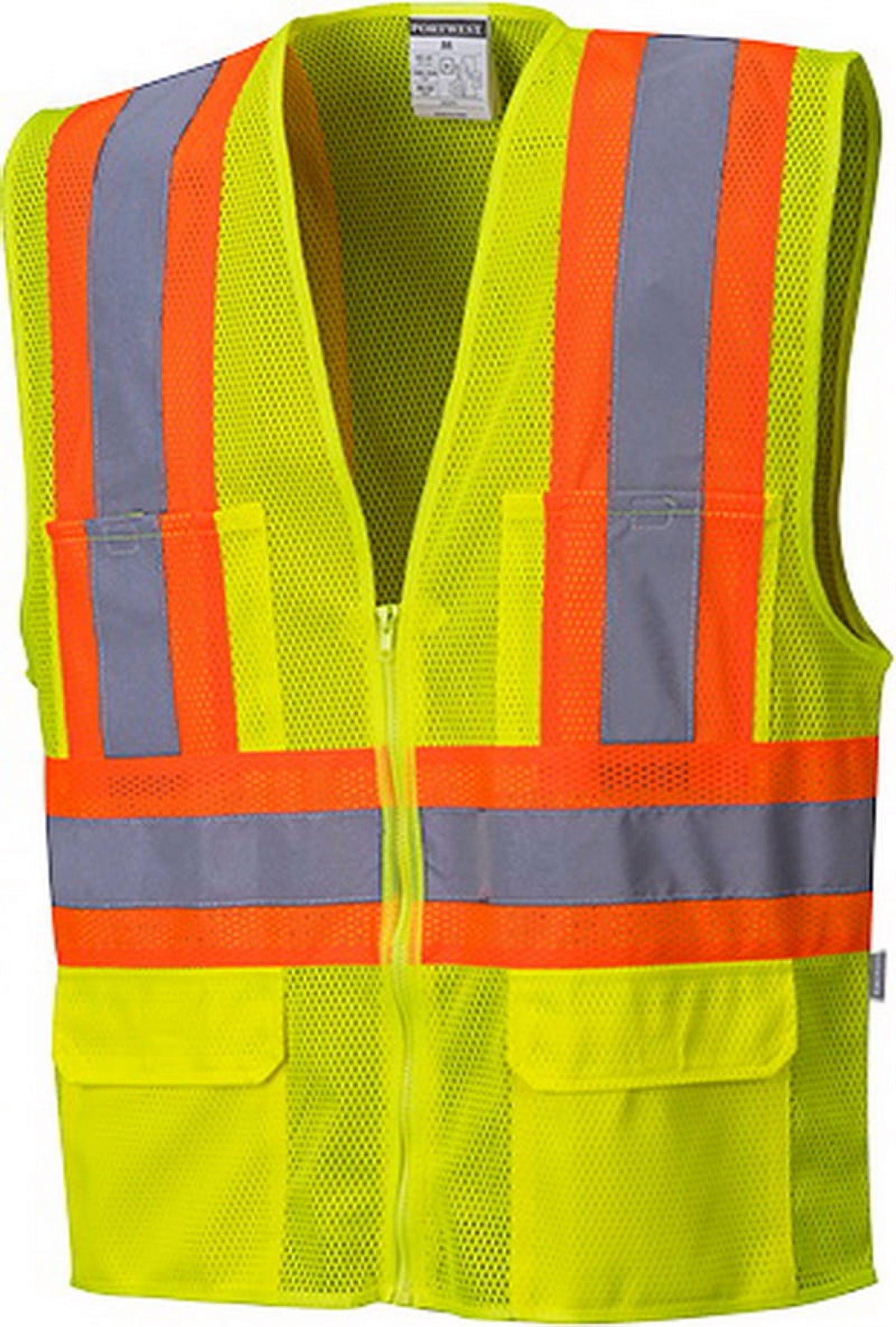 Portwest Work High Visibility Zipper Safety Vest, Tulsa Contrast Hi-Vis Mesh, Yellow, 4X-Large ...