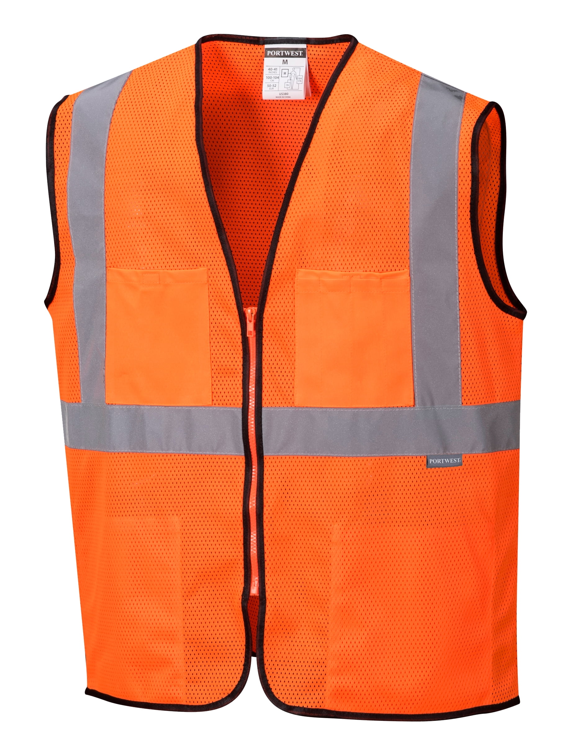 Portwest Reflective High Visibility Vest with Pockets, Zipper, Large ...