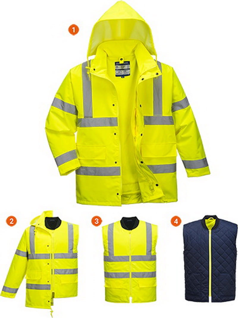 Portwest US468 Men's Waterproof Hi Vis 4-in-1 Safety Traffic Jacket ...