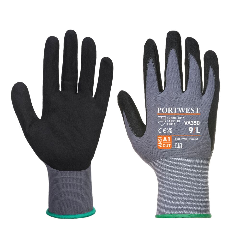 Portwest VA350 Nitrile Work Gloves DermiFlex Vending Gloves Gray/Black ...
