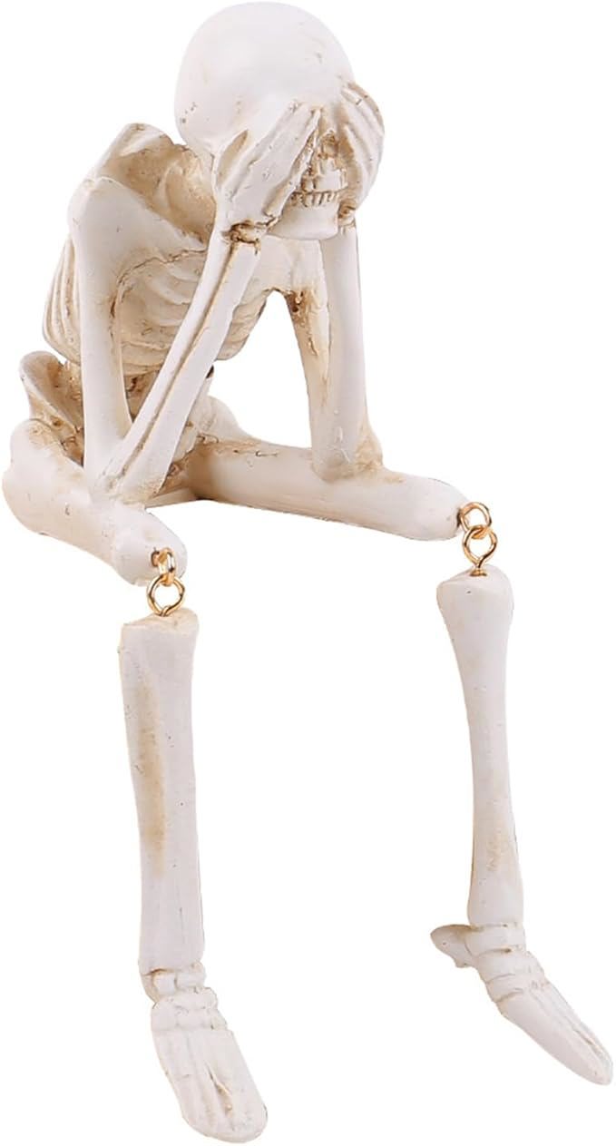 Posable Halloween Skeleton Statue - 10" Jointed Skull Decor for ...