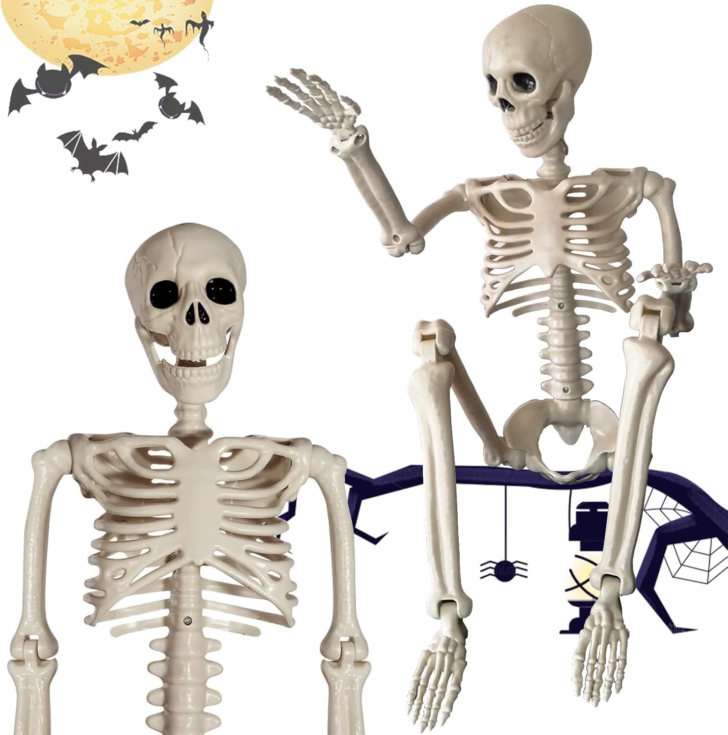 Posable Halloween Skeletons Decorations: Durable Plastic Scary Skeleton ...